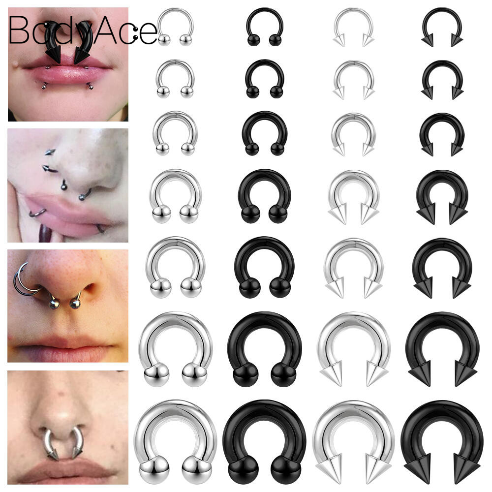 Bodyace 1PC Horseshoe Pointed Nose Ring Big Size Stainless Steel Nose ...