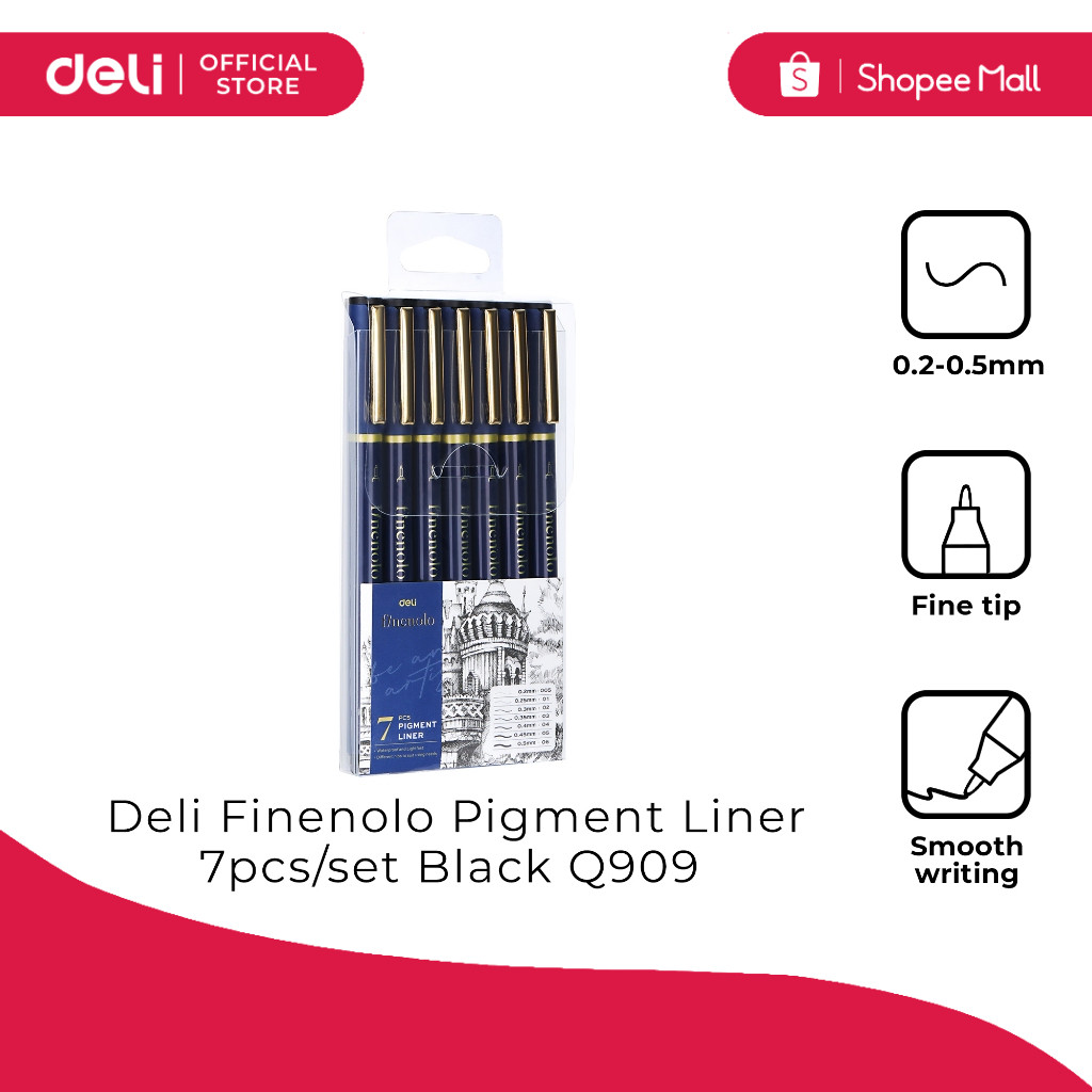 Deli Q909 Finenolo Pigment Liner 7pcs/set Black | Shopee Philippines