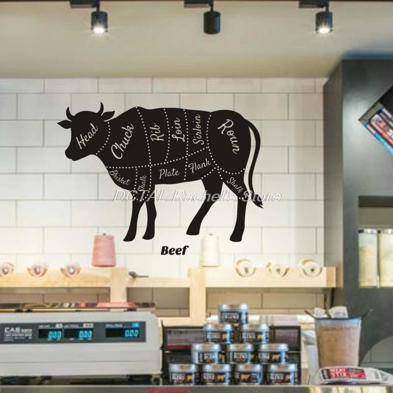 Beef Cut Decals Wall Vinyl Sticker Home Decor Art Cow Bull Butcher Shop ...