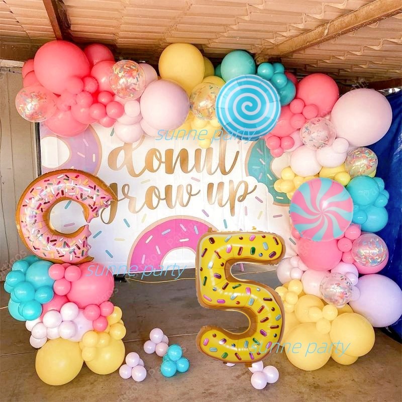 Dount Theme Balloon Garland Arch Kit 32inch Number Balloon Ice Cream ...