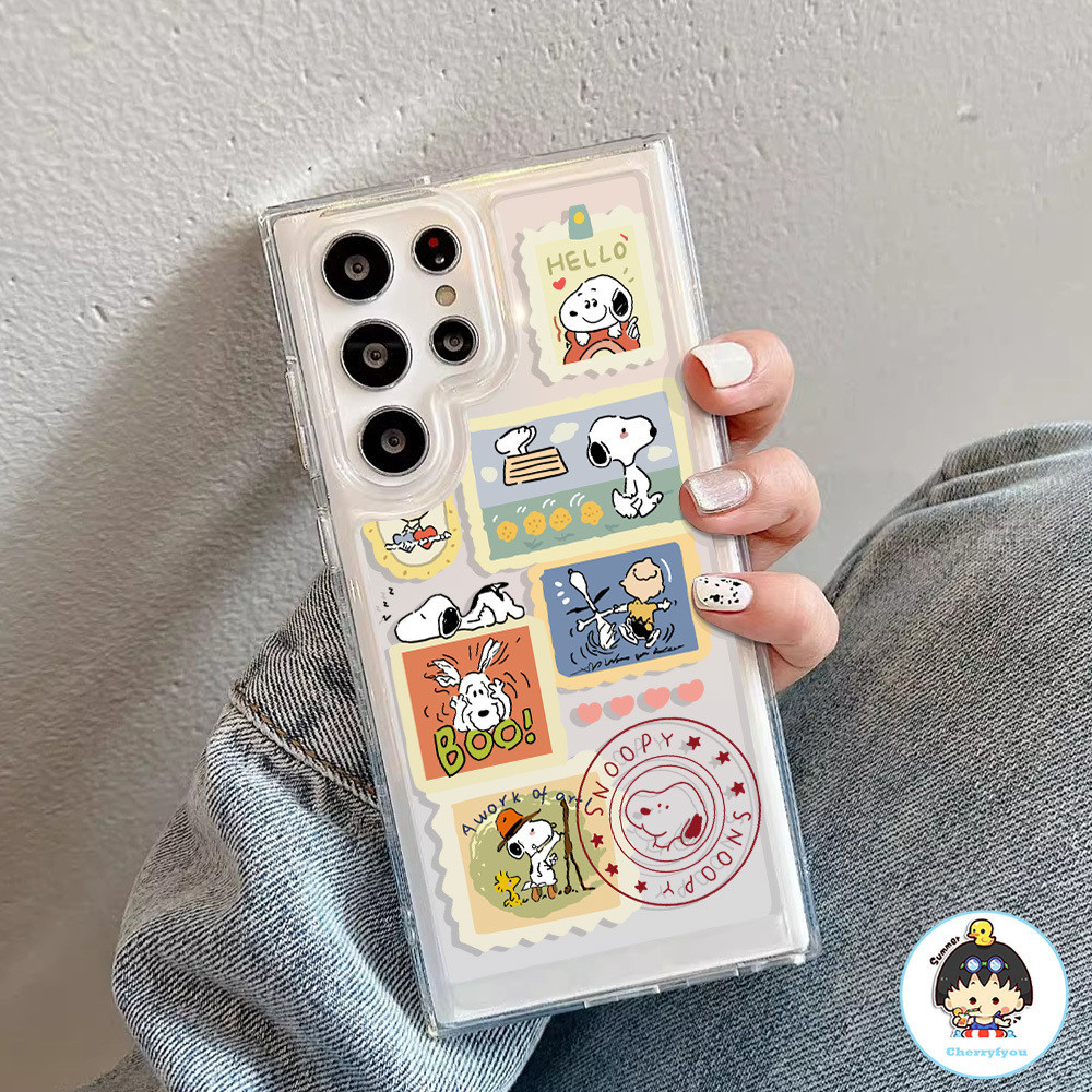 Cute Cartoon Snoopy Label Phone Case for SAMSUNG S25 S24 S23 S22 S21 ...