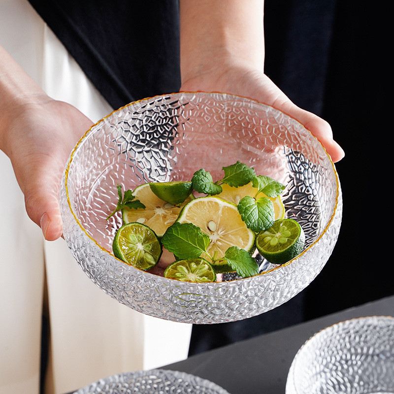 Japanese Hammer Pattern Glass Bowl Round Dessert Bowl Fruit Salad Bowl ...