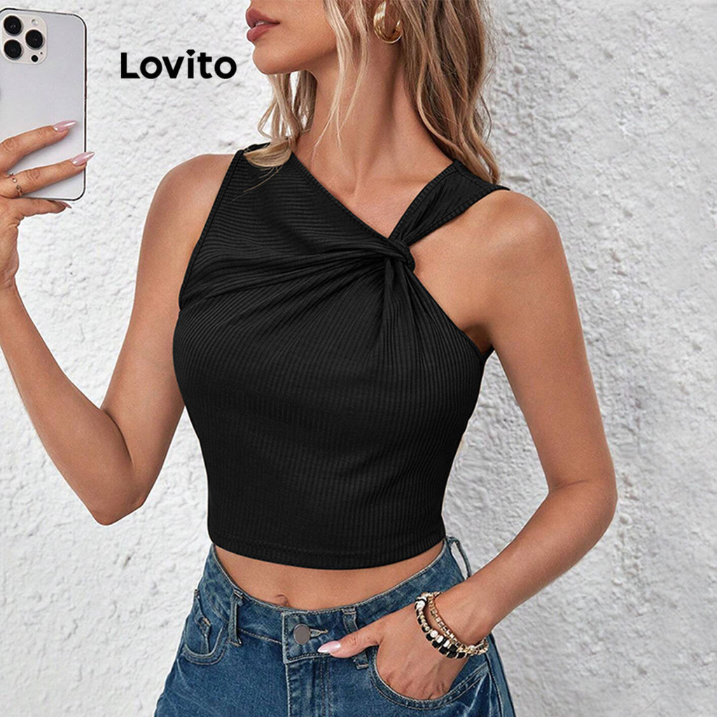 Lovito Women Casual Plain Asymmetrical Tank Top Lnl36133 Shopee