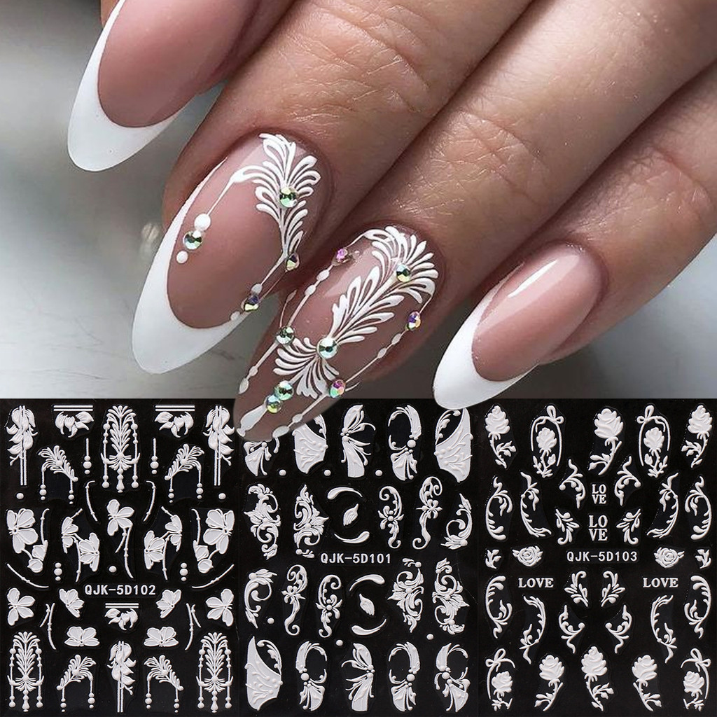 HAMA NAIL 5D Embossed Nail Art Sticker Wholesale Black and White Lace ...