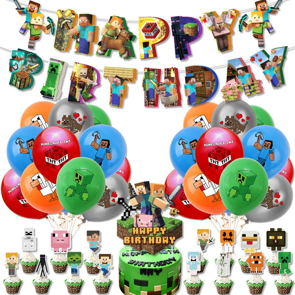 Minecraft Themed Birthday Party Supplies, Include Happy Birthday Banner ...