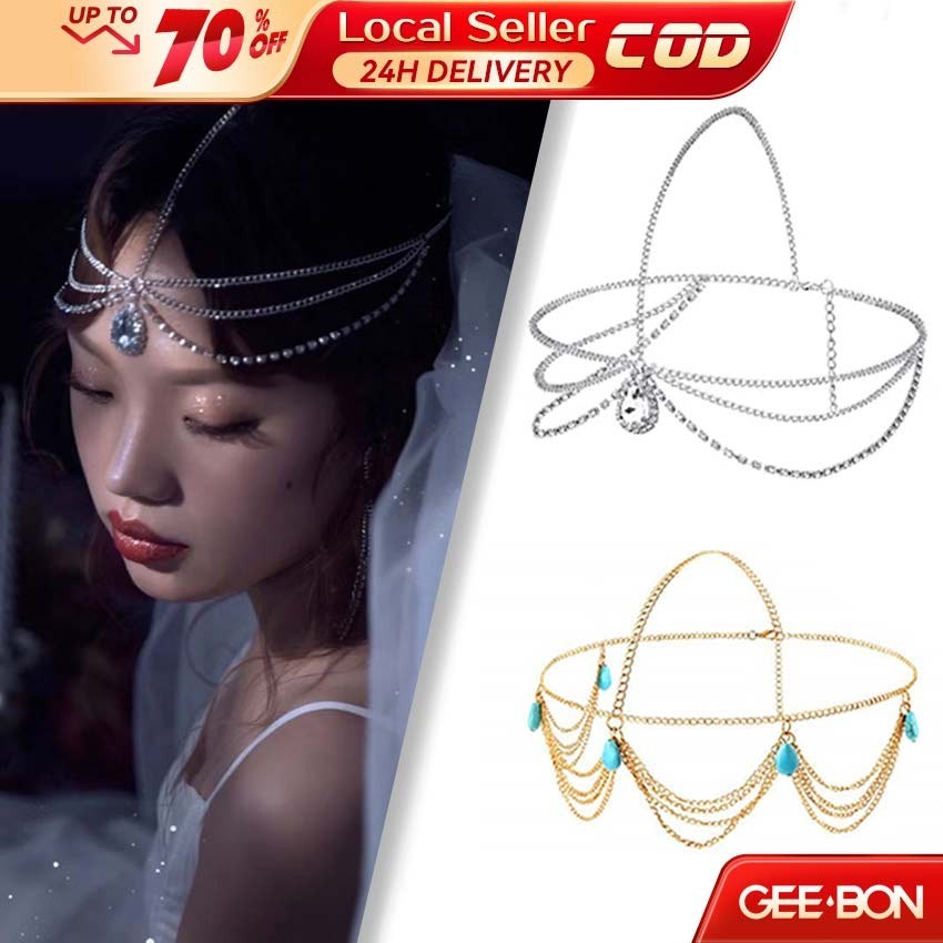 GEEBON Head Chain Forehead Headwear Bohemian Bride Women Crystal ...