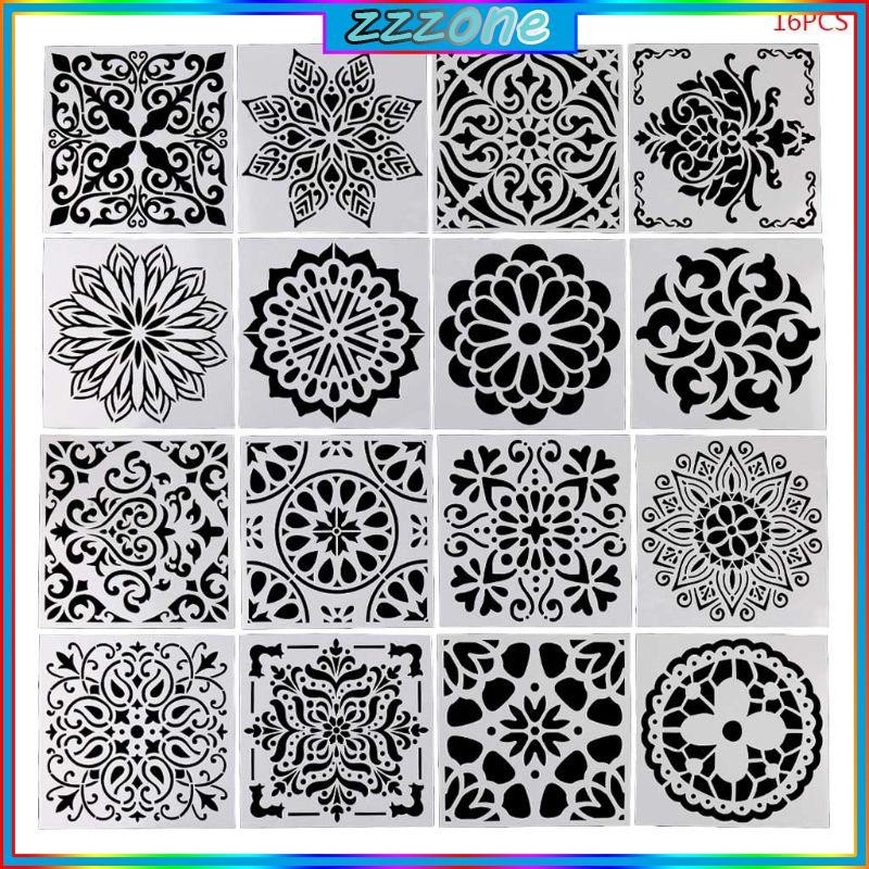 zzz 16pcs set Mandala Drawing Template Ruler Stencil Painting Board DIY ...