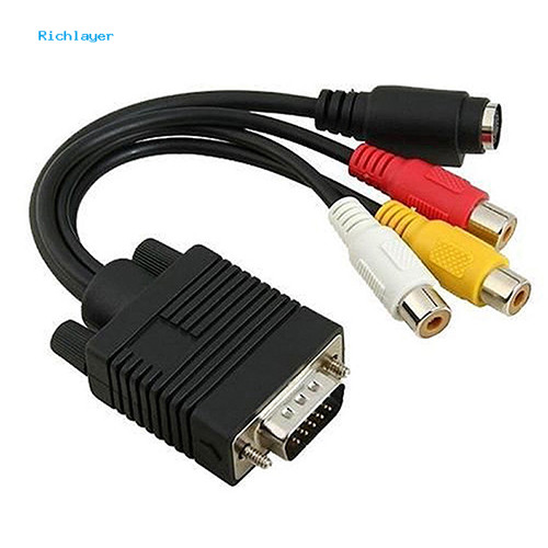 VGA to S-Video 3 RCA Composite AV TV Out Adapter Converter Cable for PC ...