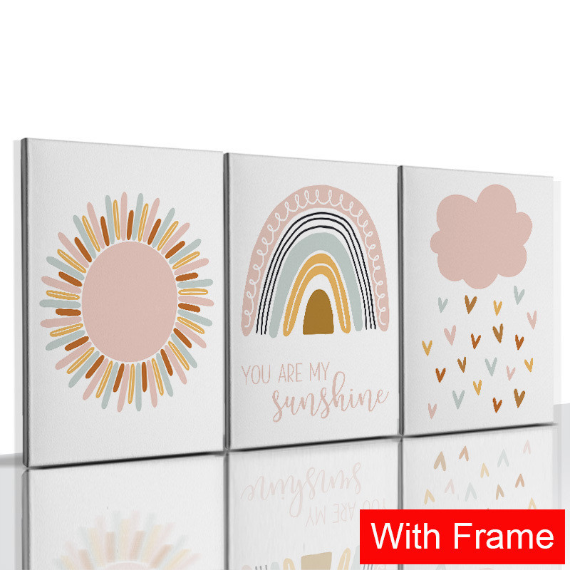 (With Frame)3pcs Kids Room Cartoon Sun Rainbow Letter Poster with Frame ...