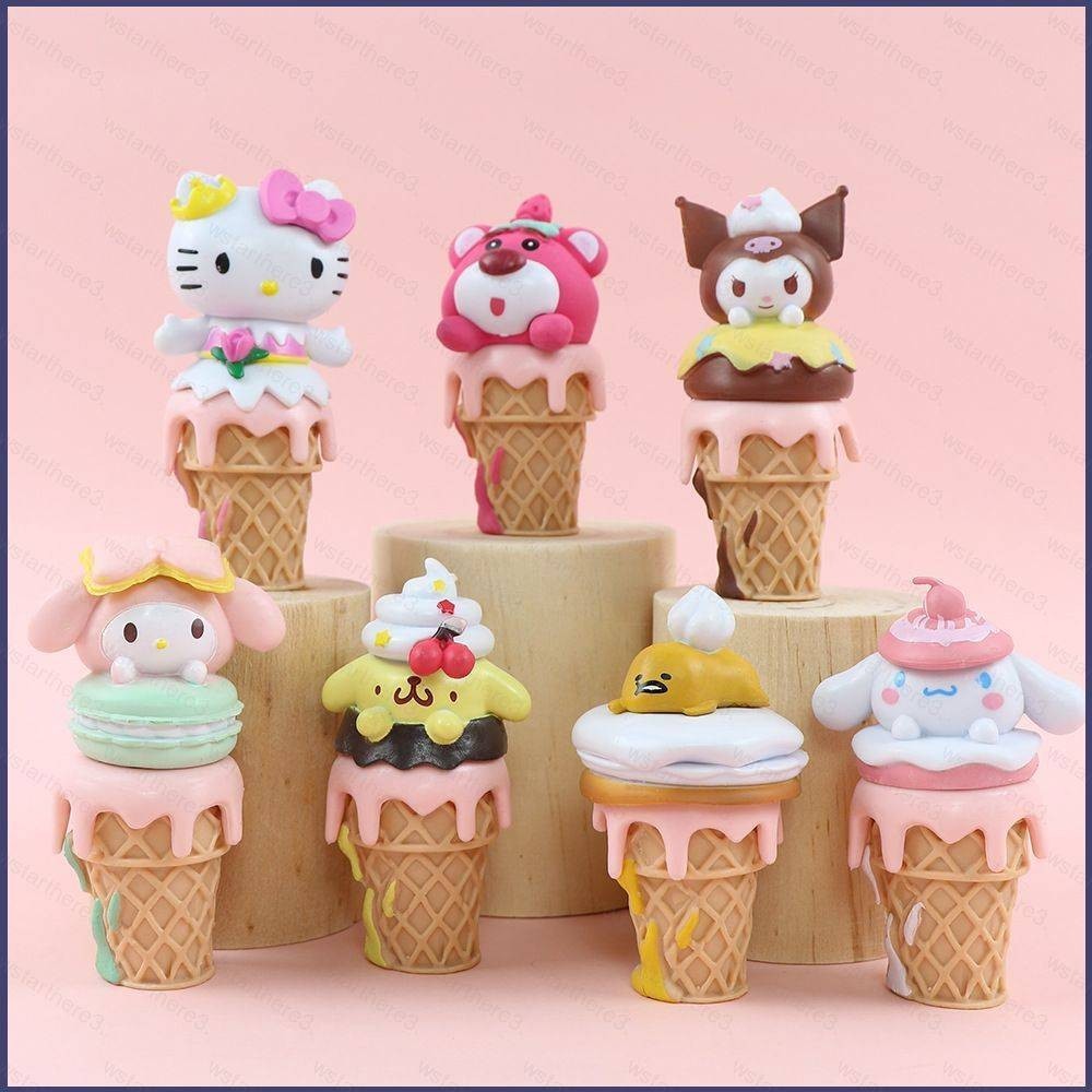 YE 7pcs Sanrio Ice Cream Action Figure Kitty Kuromi Melody Purin ...