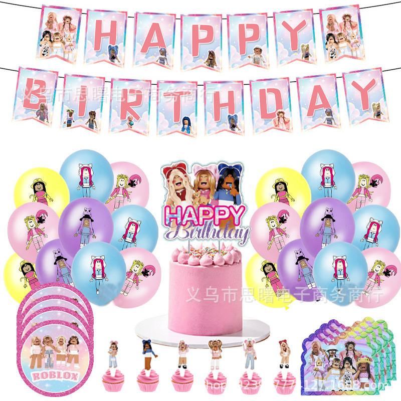 Hot Sandbox Game Pink Roblox Theme Cute Girl Birthday Banner Pendant ...