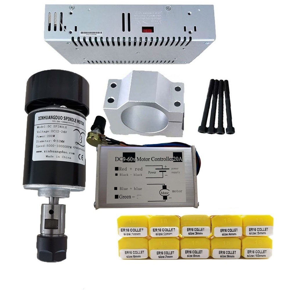 ®24VDC 200W 10000 rpm high speed air-cooled spindle motor kit ER11 ER16 ...