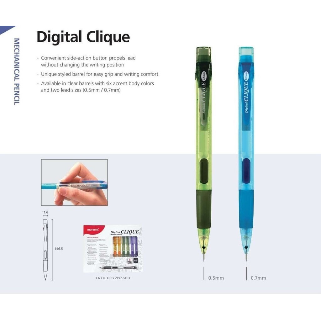 Monami Digital Clique Mechanical Pencil 0.5mm Side Propel Lead ...