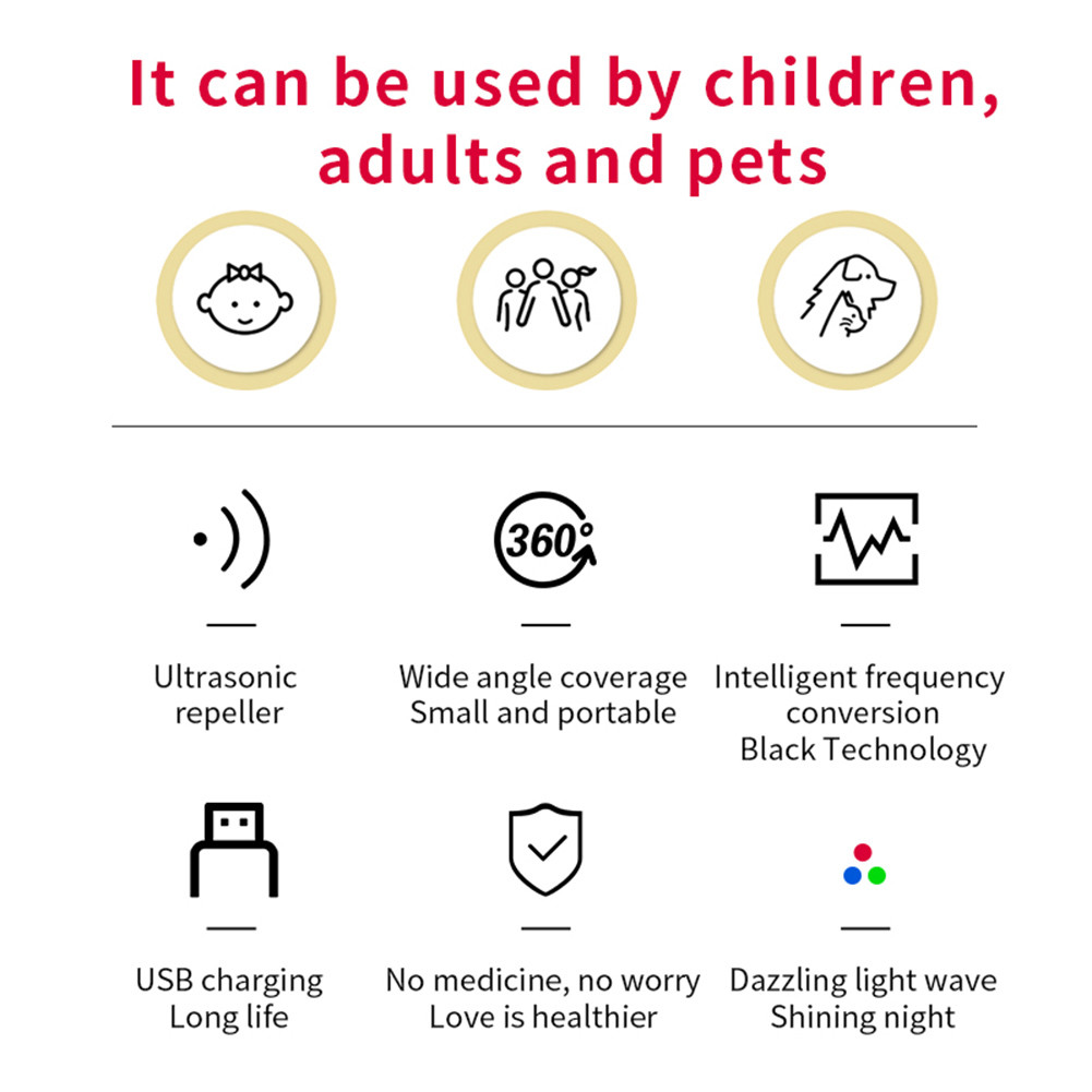 USB Rechargeable Ultrasonic Pest Reject Flea Tick Lice Repeller Anti ...