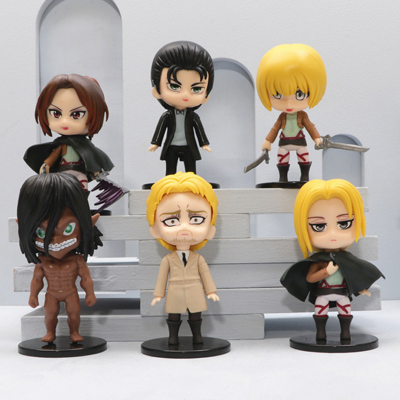 6Pcs/Set 10cm Attack on Titan Anime Figure Mikasa Ackerman Armin Arlert ...
