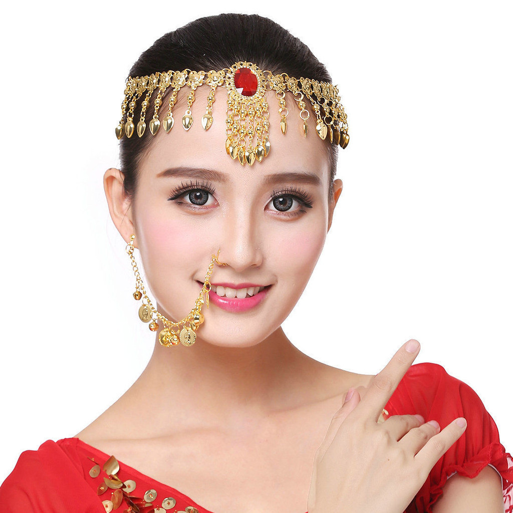 Indian Dance Performance Head Chain Belly Dance Nose Chain Ethnic Dance ...