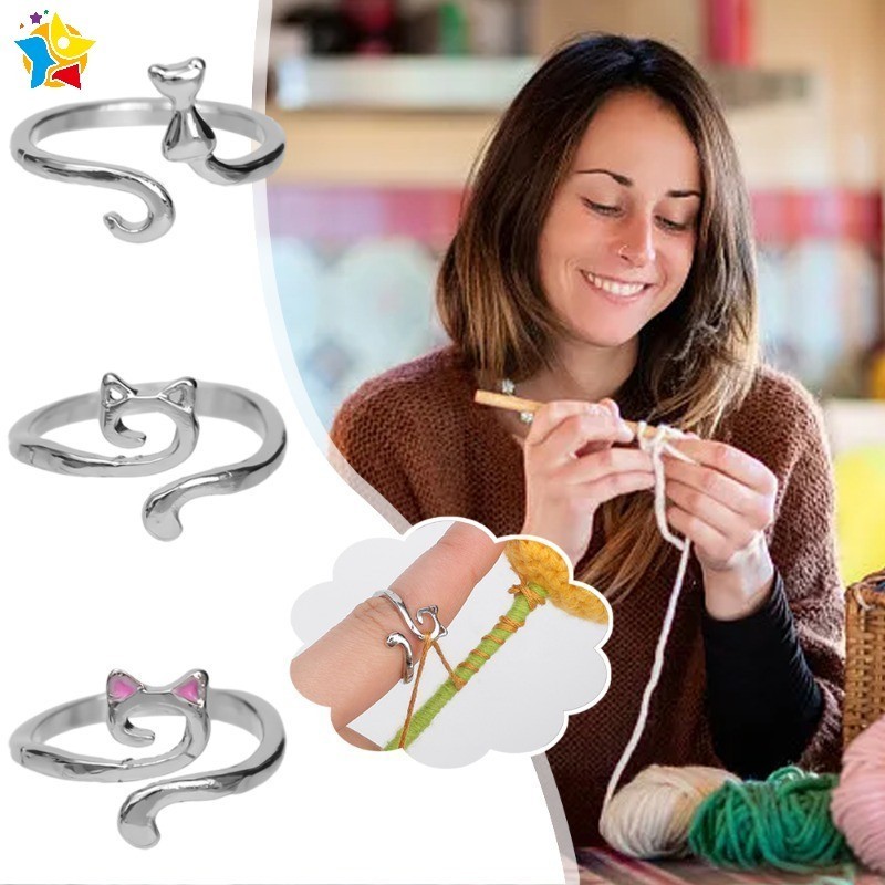 Adjustable Size Yarn Ring Cat Ears Crochet Ring Beginner Knitting ...