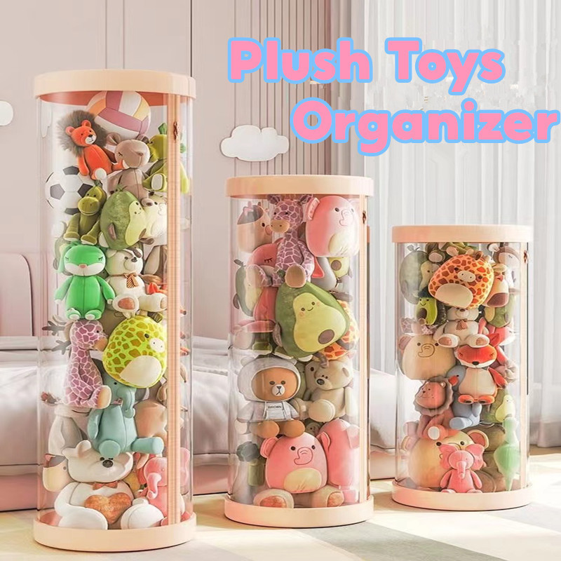 Transparent Doll Storage Bucket Kid's Stuff Doll Organizer Rotatable ...