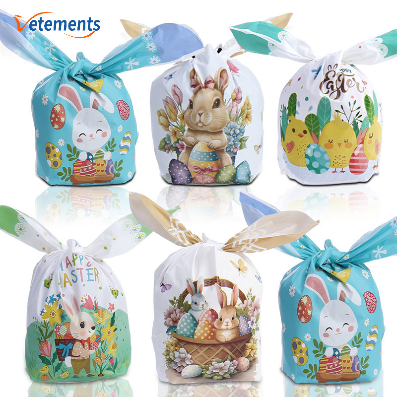 50 Pcs Classic Easter Cartoon Rabbit Snack Biscuit Bag Bunny Ears Shape ...