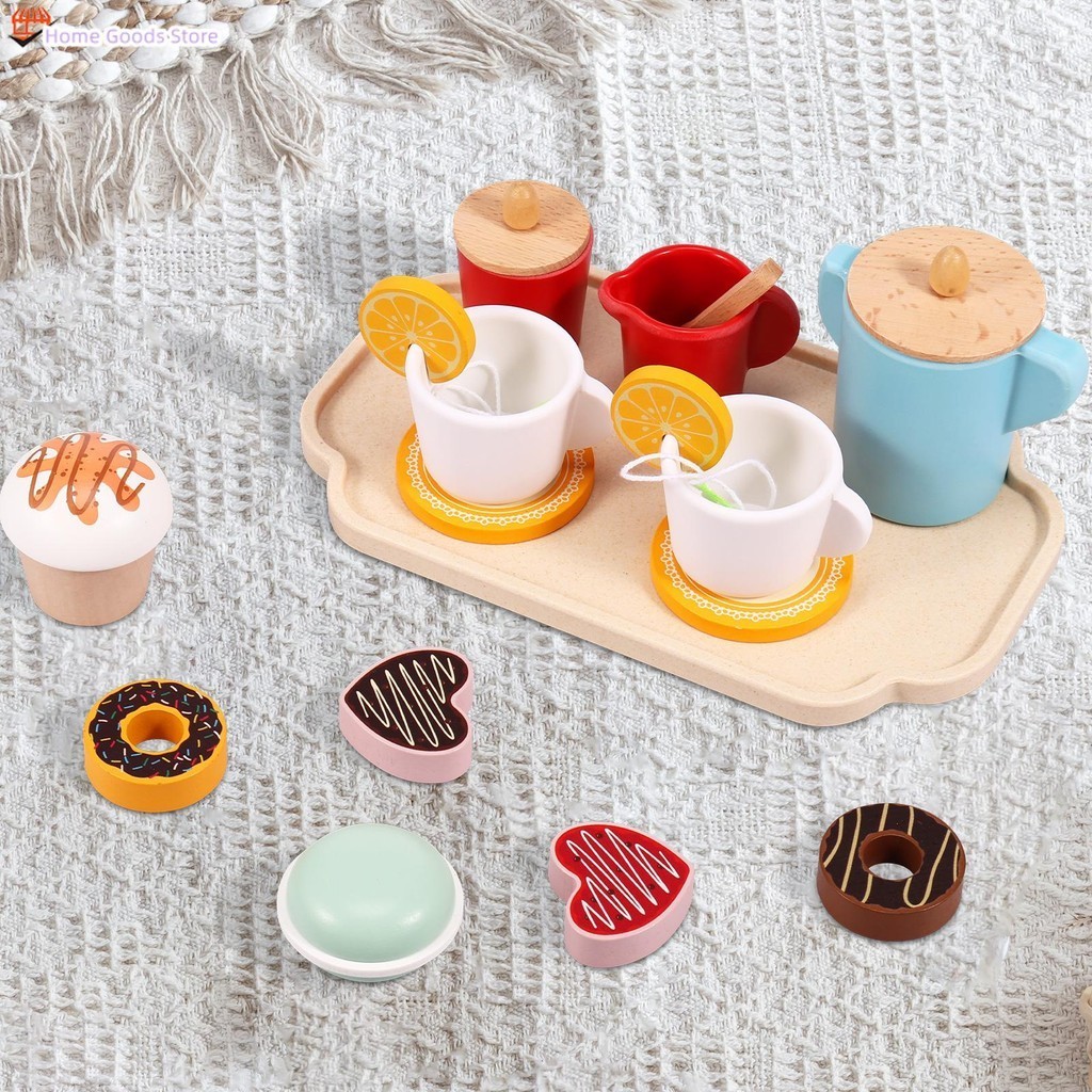 21Pcs Wooden Tea Set for Kids Simulation Afternoon Tea Kit Creative ...