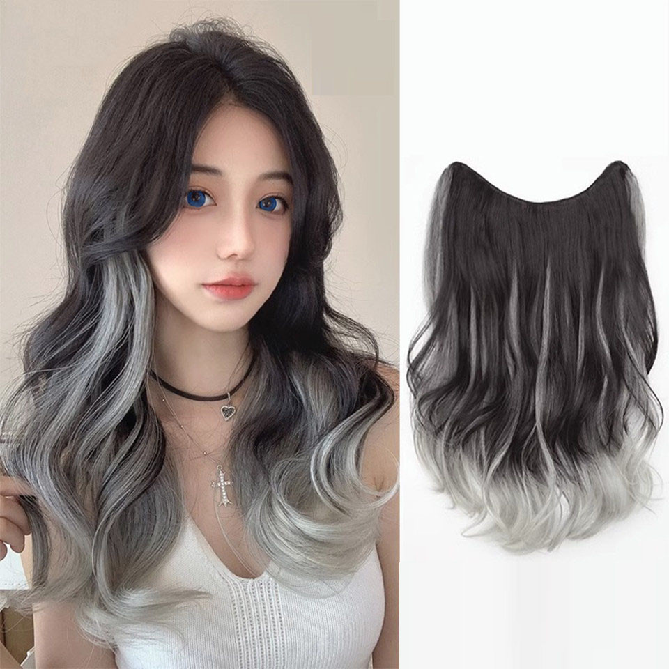 Gradient Paris painted wig patch with fluffy one piece large wavy long ...