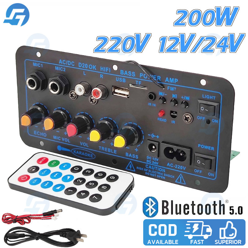 220V 12V 24V 200W Digital BT5.0 Amplifier Board Subwoofer Dual ...