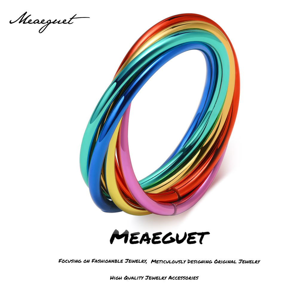 Meaeguet 6-Ring Interlocking Rainbow Ring for Men Women Stainless Steel ...