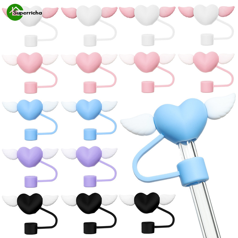 Reusable, Dust Proof - Cute Love Heart Wings Straw Covers Cap - Straw ...
