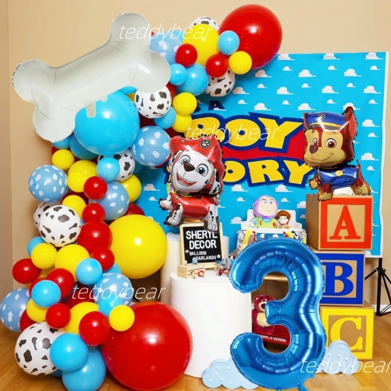 Paw Patrol Balloons Marshall Chase Theme Balloon Garland 32" Blue Number Balloon Dog Paw Bone ...