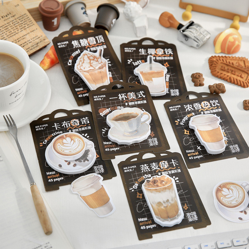 45 Pcs/pack Kawaii Self-Stick Note Pads Coffee Series Sticky Notes Memo ...