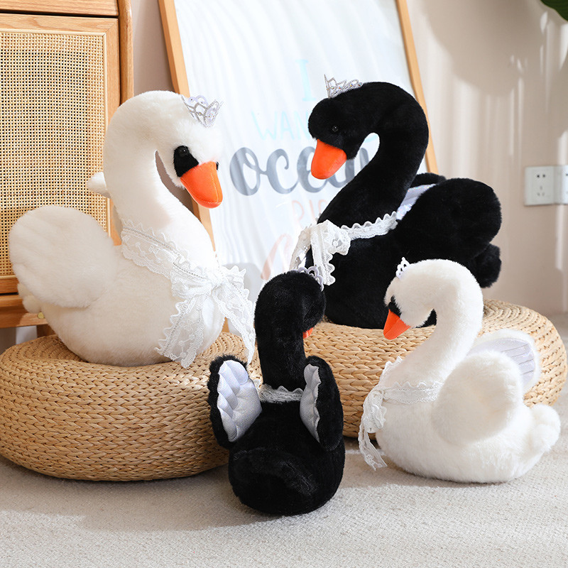 Black Swan Plush Toy Peal Necklace White Swan Couple Queen Swan Plushie ...
