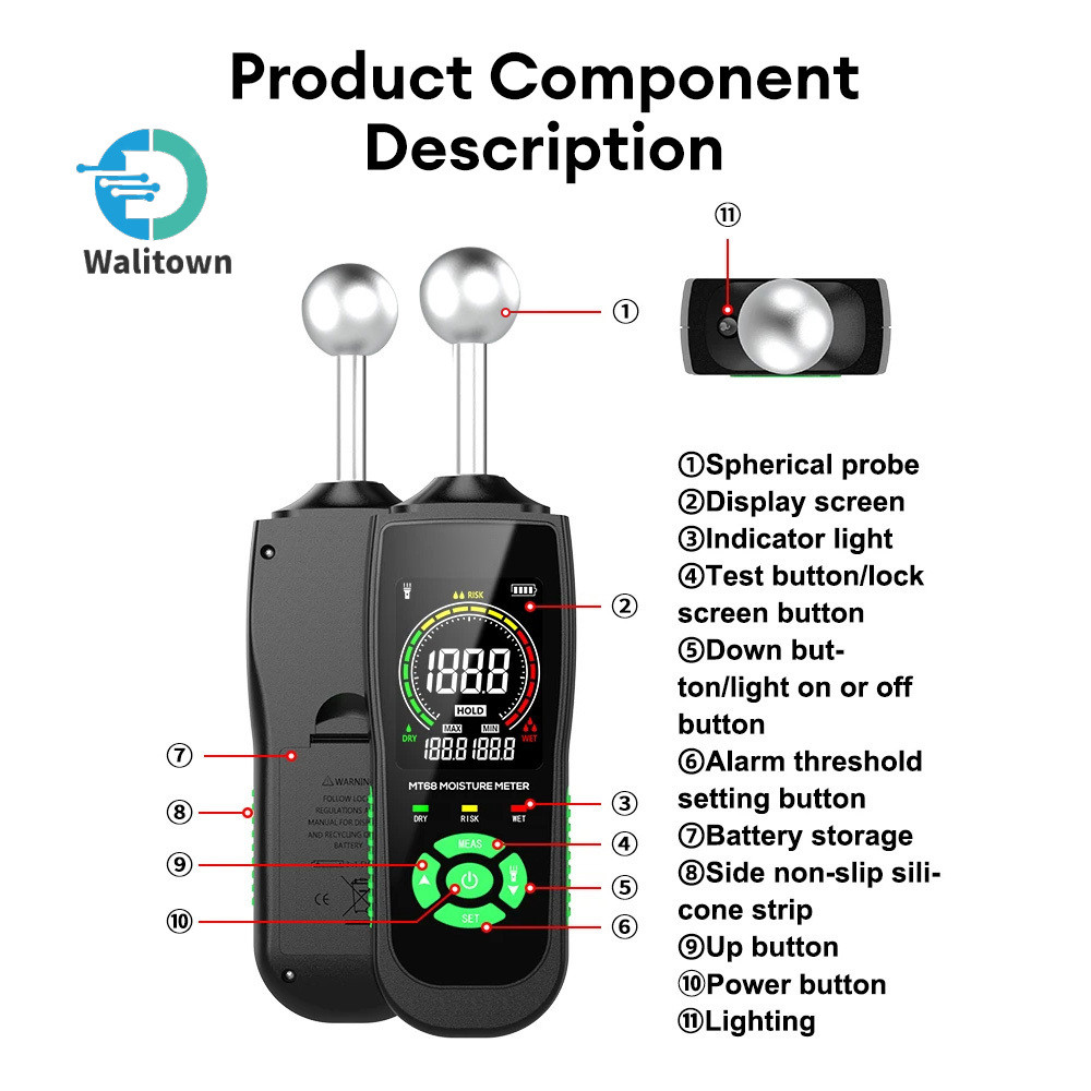 MT68 Digital Wood Moisture Meter Non-contact Timber Damp Detector LCD ...