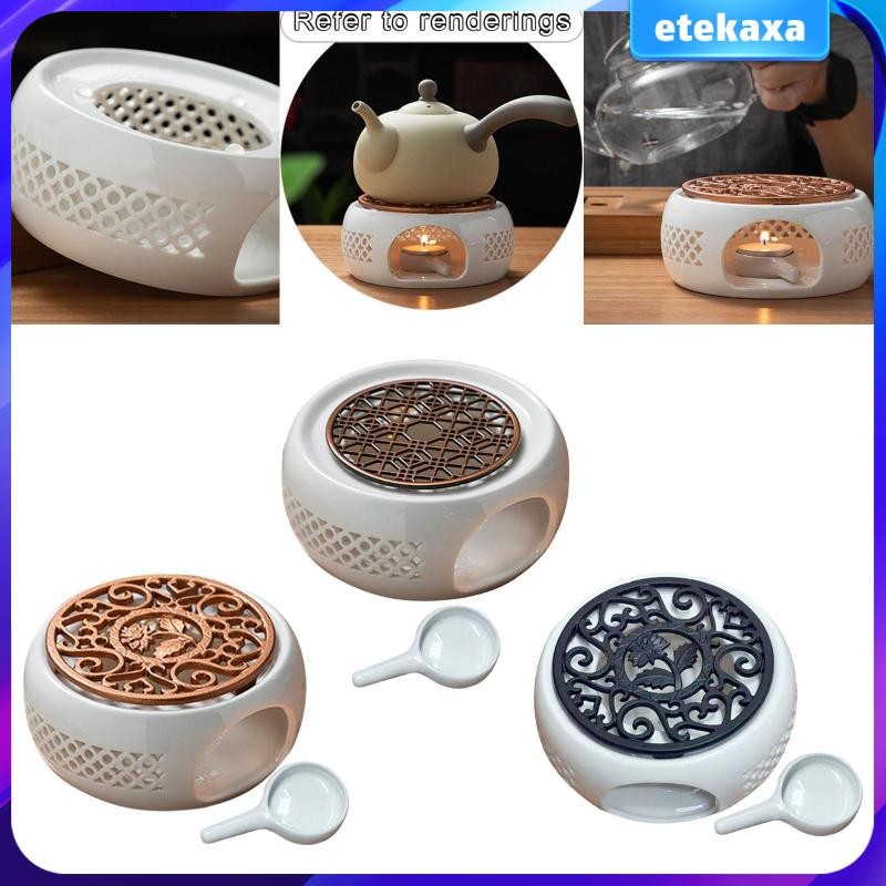 [Etekaxa] Round Ceramic Teapot Warmer Tealight Furnace with Candle Tray ...
