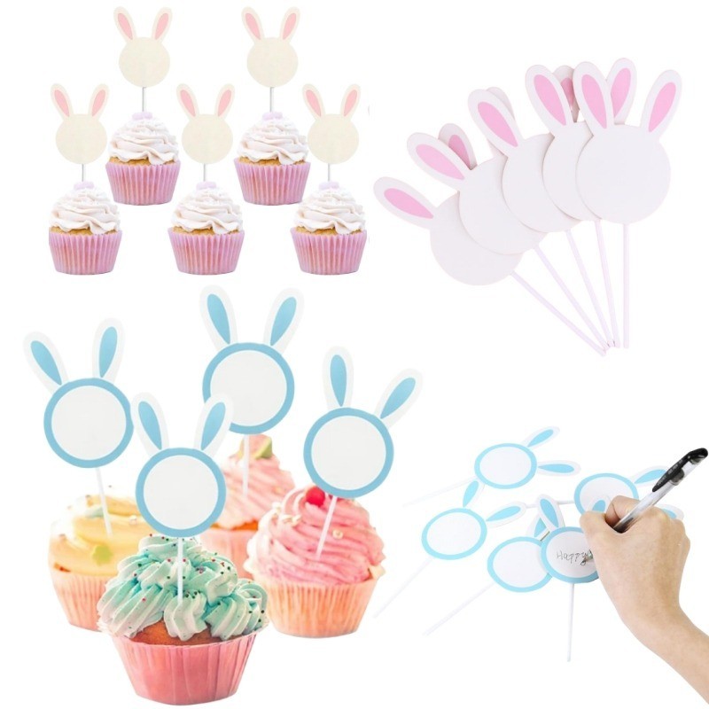 20Pcs/set Cute Easter Bunny Ears Cupcake Toppers happy easter Rabbit ...