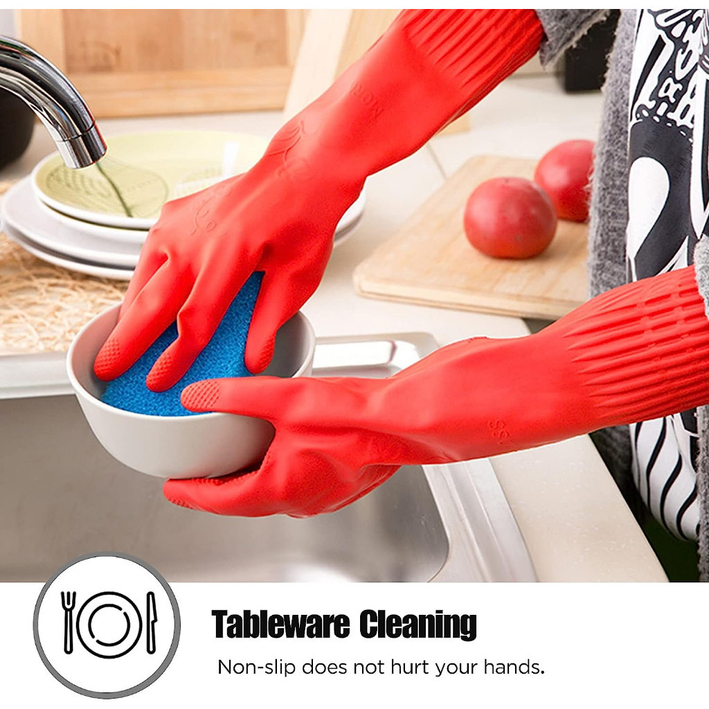 Solid Red Latex Dishwashing Gloves For Household Kitchen Hospital ...
