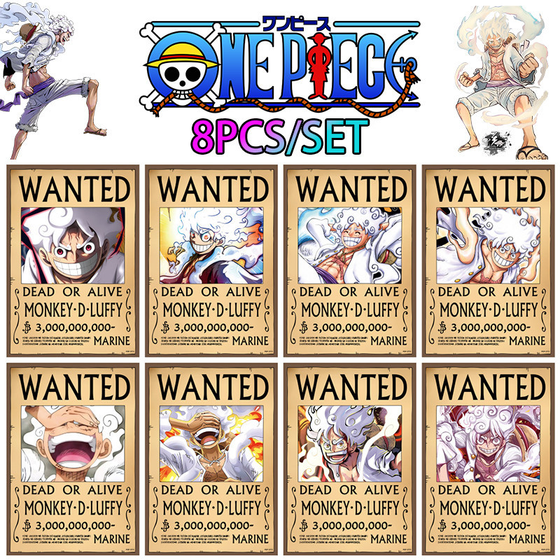 8Pcs/set One Piece Luffy Wanted Poster Embossed A3 42*29CM Monkey-D ...