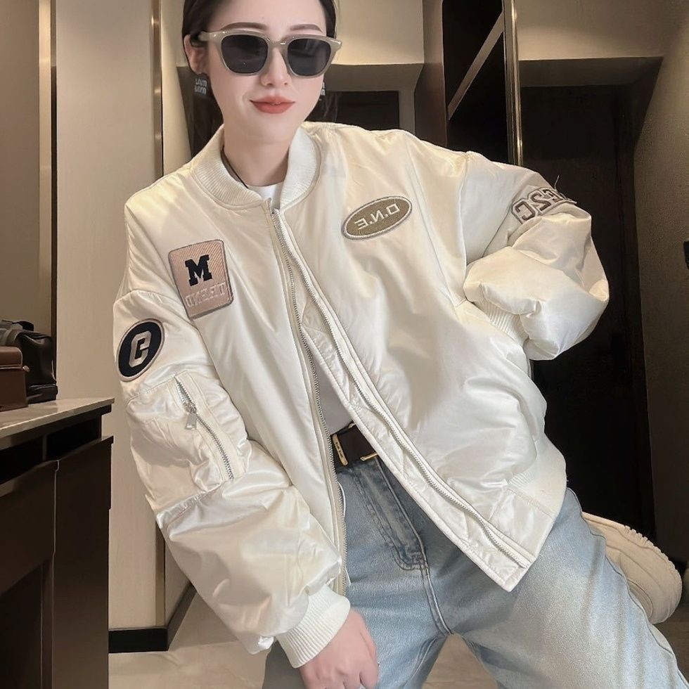 Vintage Women's Bomber Jacket Oversized Streetwear Zipper Fashion Track ...