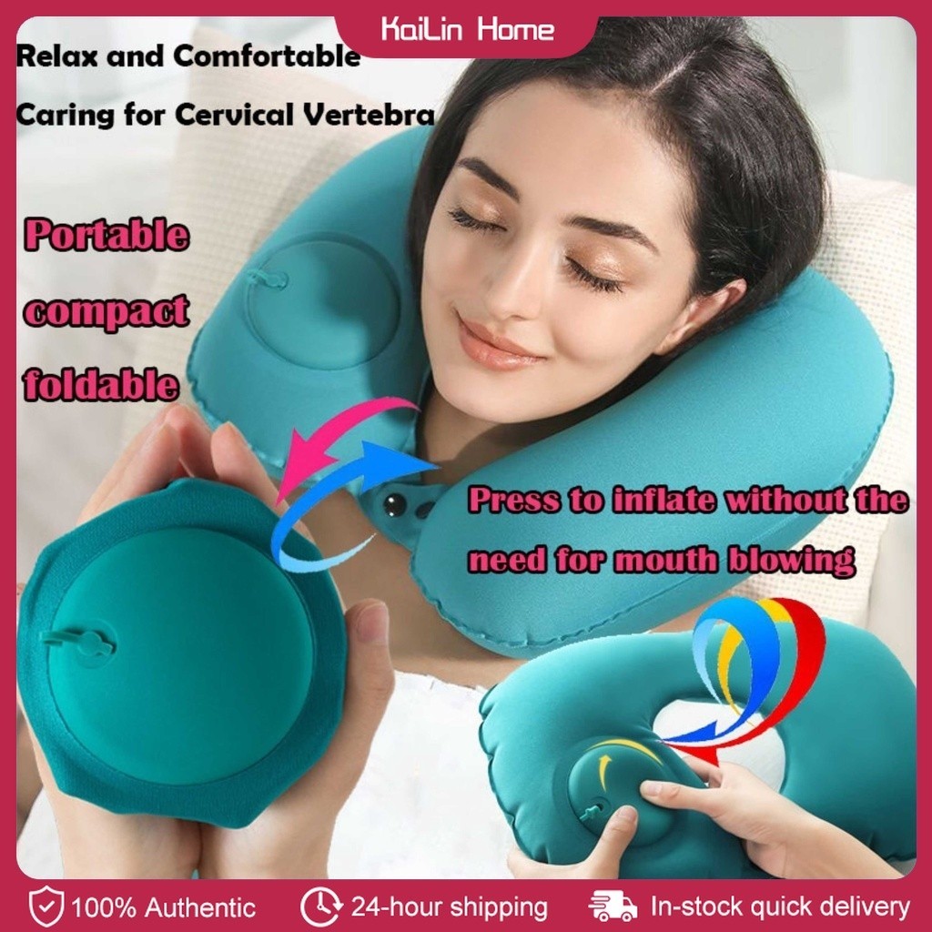 Home Inflatable Neck Pillow U-Shape Travel Pillow Camping Pillow Air ...