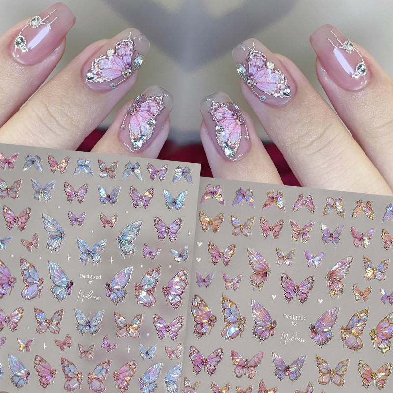 UR SUGAR 5D Butterfly Nail Stickers Shell Light Design Adhesive ...