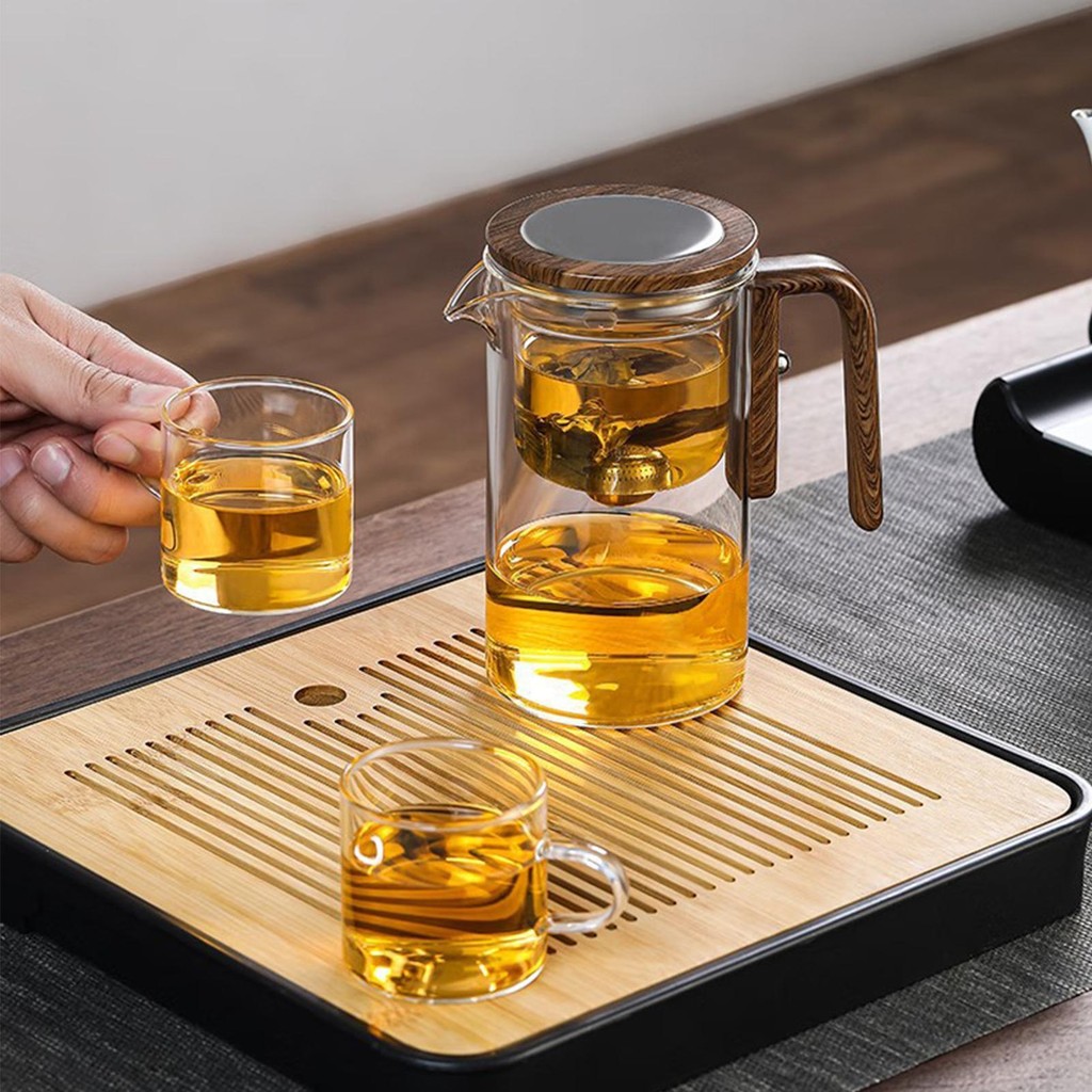 Glass Tea Pot Loose Tea Wooden Handle Teapot with Infuser Transparent ...