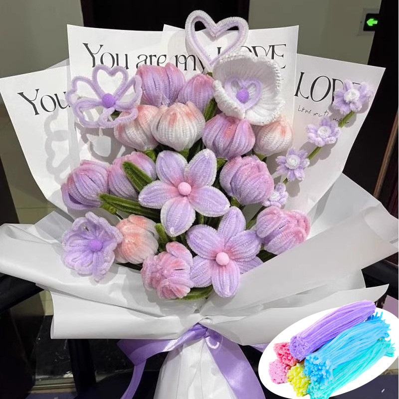 100Pcs Multicolour Fuzzy Wire Flower Chenille Stems Pipe Cleaner ...