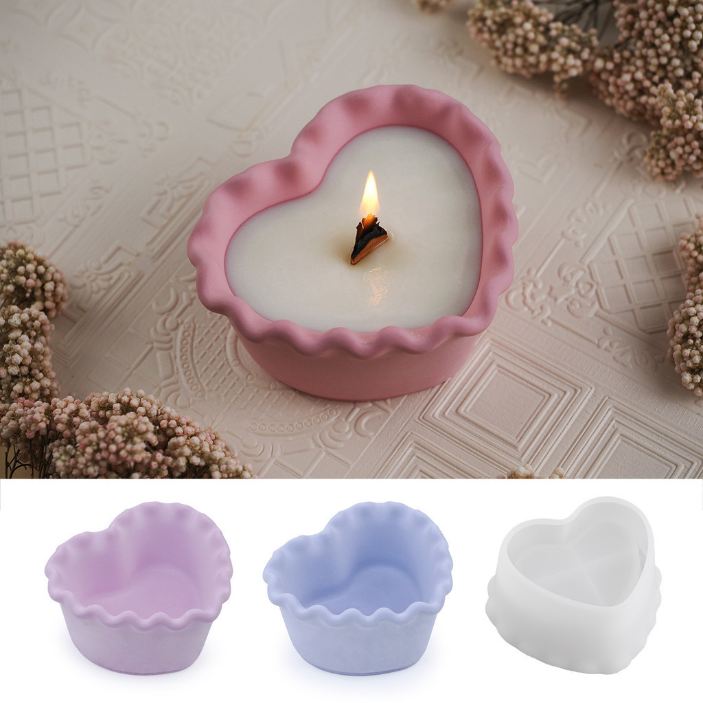 DIY Love Heart Shape Candle Mold Wavy Lace Household Decoration ...
