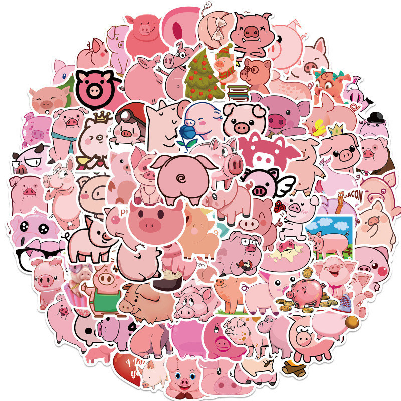 100 Pieces Kawaii Cartoon Pink Piggy Sticker for Kids Waterproof Vinyl ...