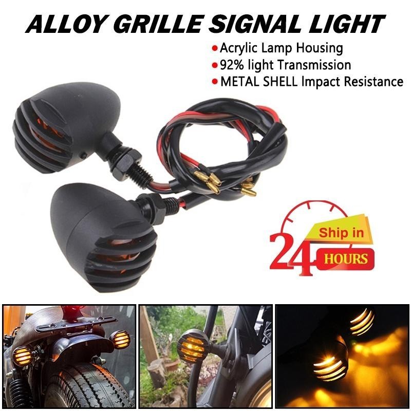 2pcs Motorcycle Signal Light Alloy Bullet Turn Signal 12V Universal ...