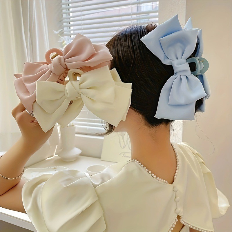 2024 Sweet Satin Bow Grab Clip Temperament Hair Grab Back Head Hair ...