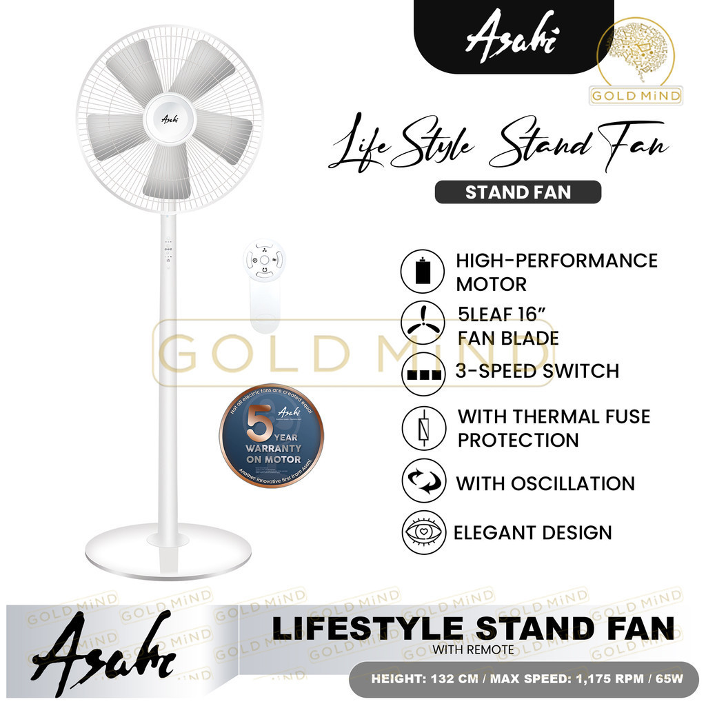 Asahi 16" Elegant Design Stand Fan 5 Leaves Fan Blade w/ Remote ...