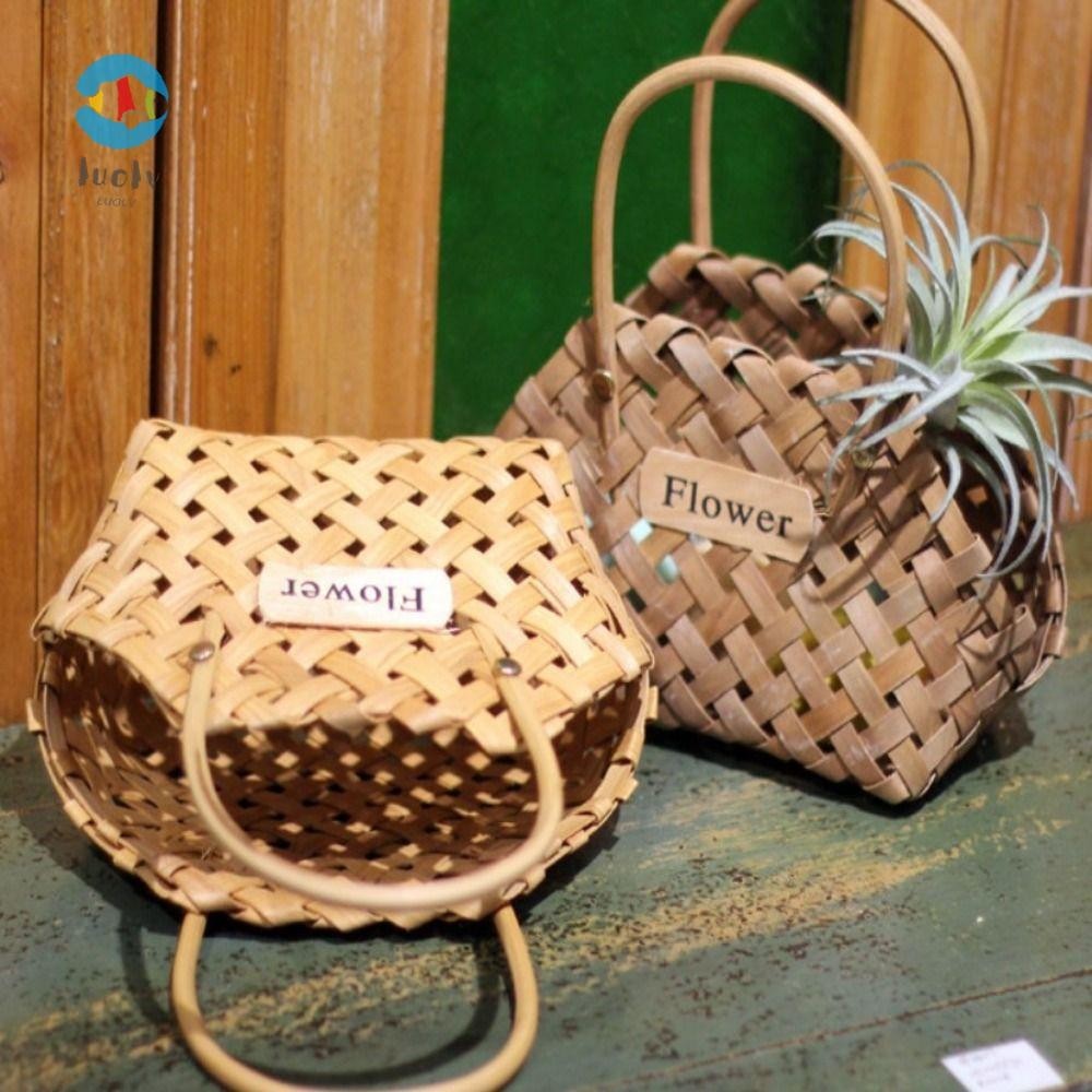 LUOLUVO Flower Baskets Souvenir wooden Woven Rattan Handmade DIY ...