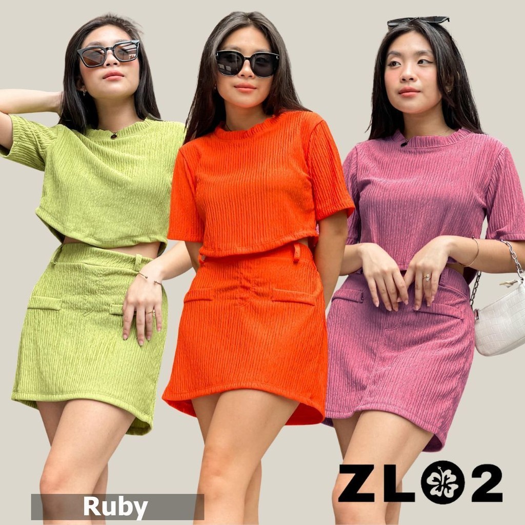 ZLO2 Short sleeves Semi Crop Top and Mini Skirt Terno Coordinates Set ...