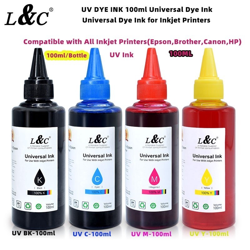 L&C Dye Ink UV Ink 100ml 4 Colors Universal Dye Ink for Inkjet Printers ...