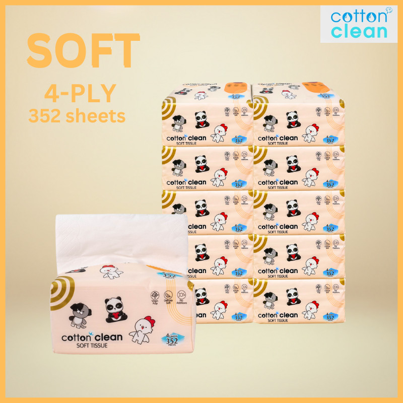 Cotton Clean Soft Tissue Paper 4-Ply 352 Sheets Cleaning Paper Towels ...